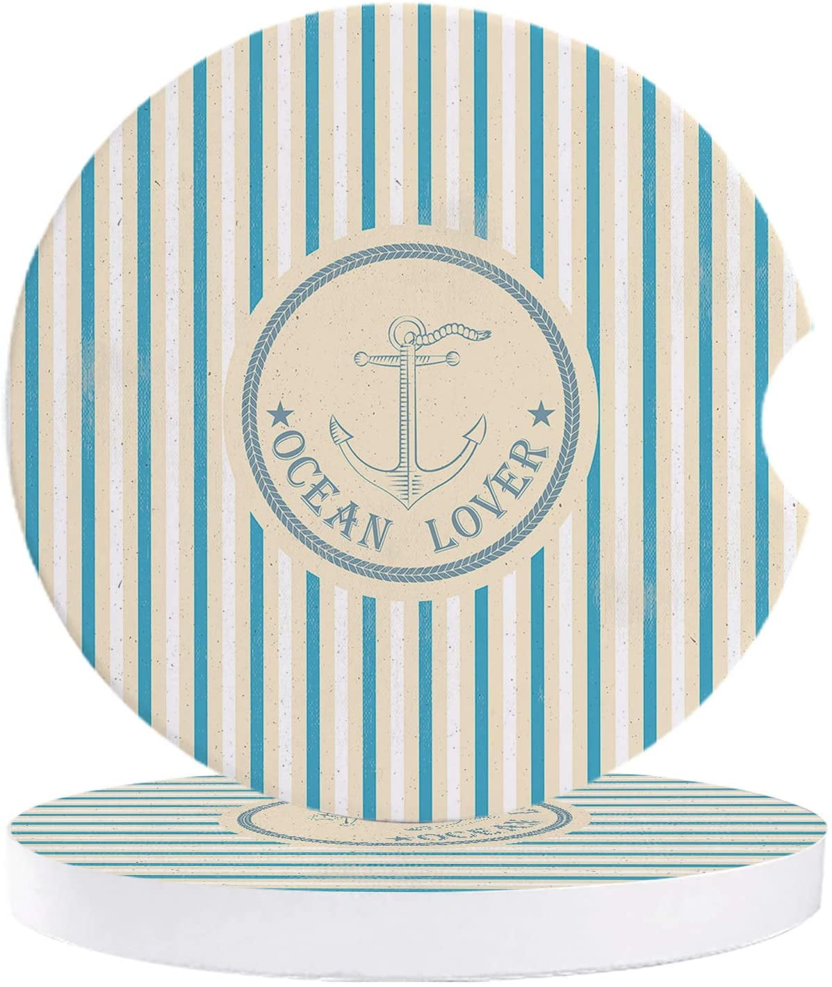 FMSHPON Nautical Style Anchor Striped Set of 6 Car Coaster for Drinks ...