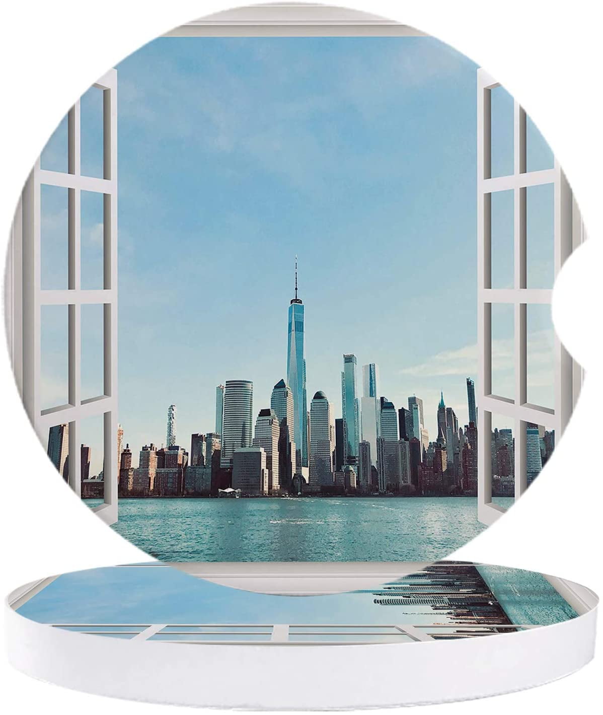 FMSHPON New York City Through White Wooden Window Picture Set of 6 Car ...