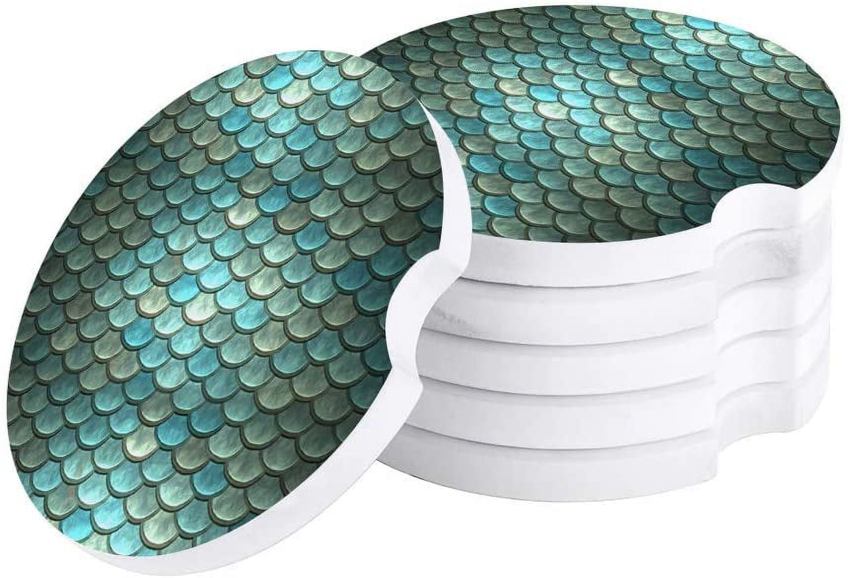 FMSHPON Ocean Blue Teal Mermaid Fish Scales Geometric Set of 4 Car ...