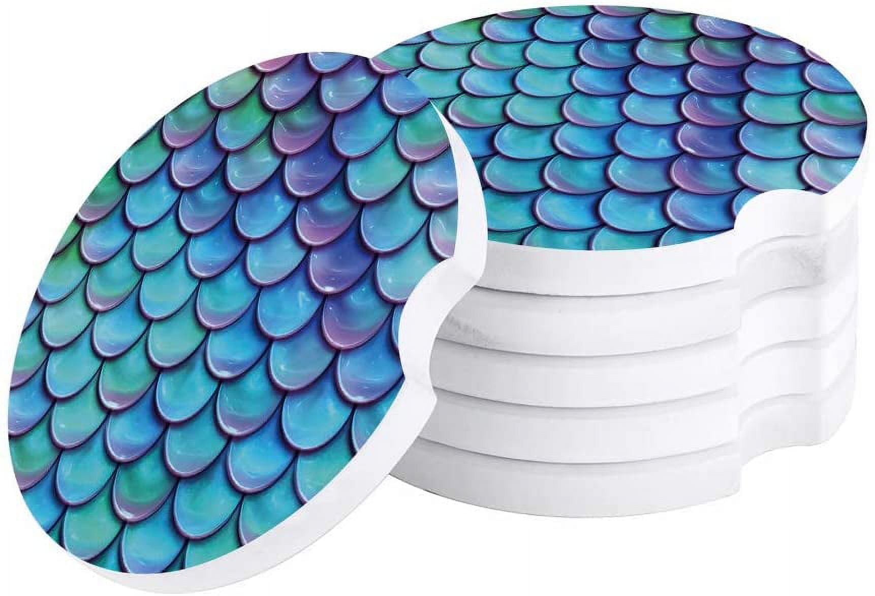 FMSHPON Ocean Theme Blue Green Purple Fish Scales Set of 2 Car Coaster ...