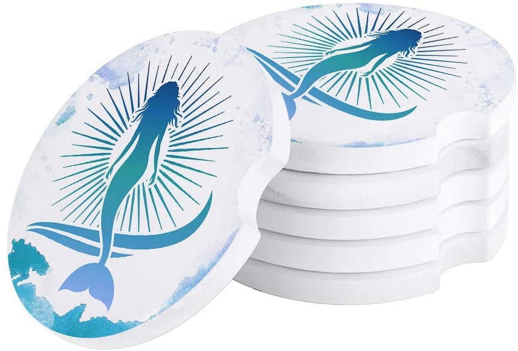 FMSHPON Ocean Theme Summer Mermaid Silhouette Set of 2 Car Coaster for ...