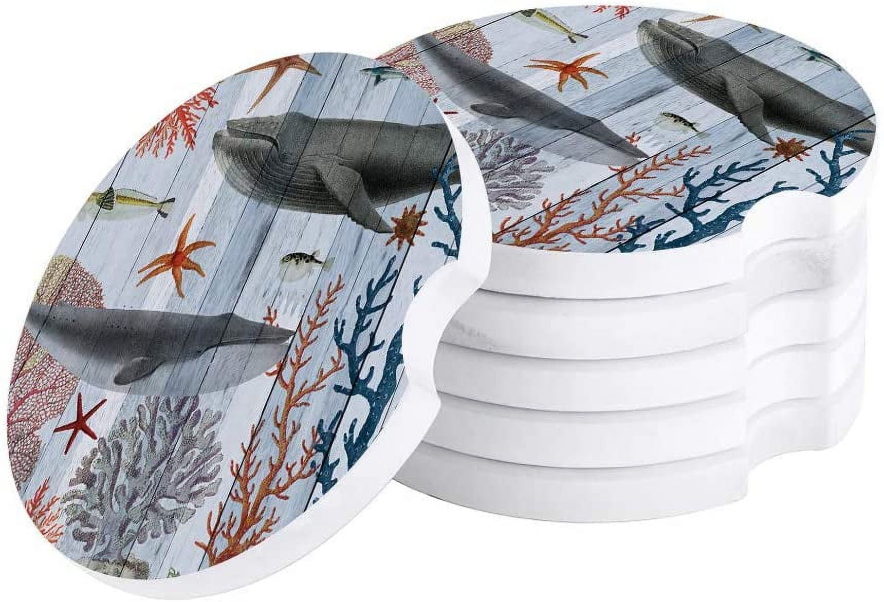 FMSHPON Ocean Theme Whale Sea Creature Retro Wood Grain Set of 4 Car ...