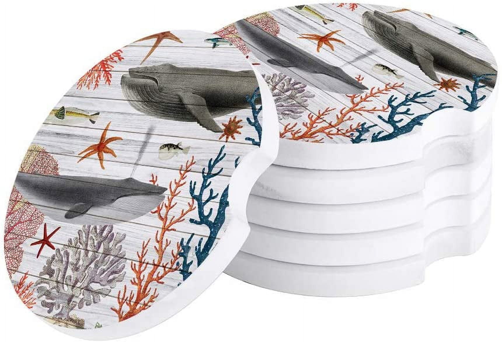 FMSHPON Ocean Theme Whale Sea Creature on Wood Grain Set of 4 Car ...