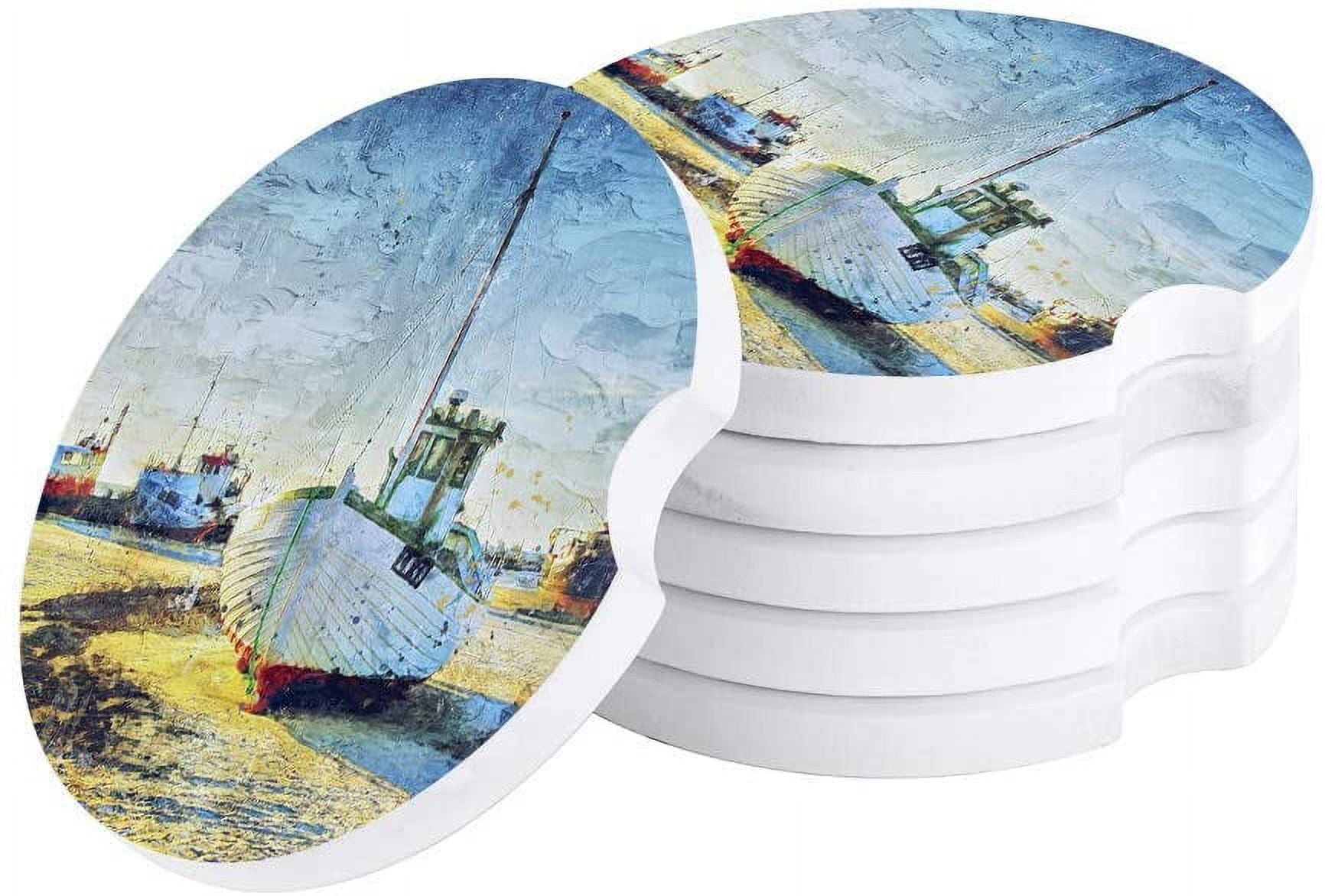 FMSHPON Oil Painting Retro Ship Set of 2 Car Coaster for Drinks ...