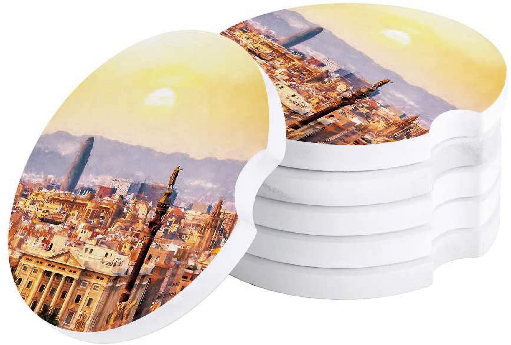FMSHPON Oil Painting Style City Building Set of 4 Car Coaster for ...