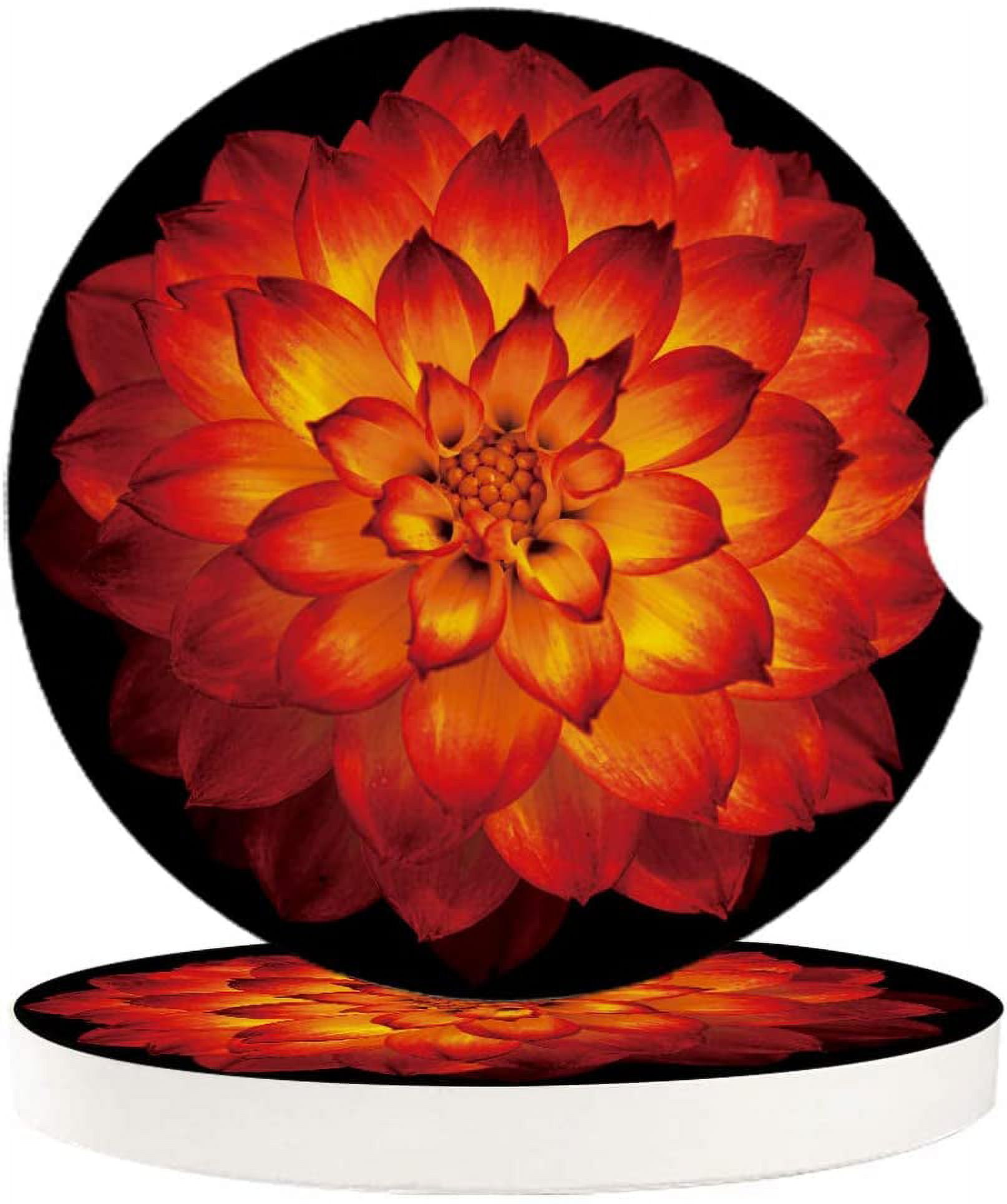 FMSHPON Orange Dahlia Flower Black Set of 6 Car Coaster for Drinks ...