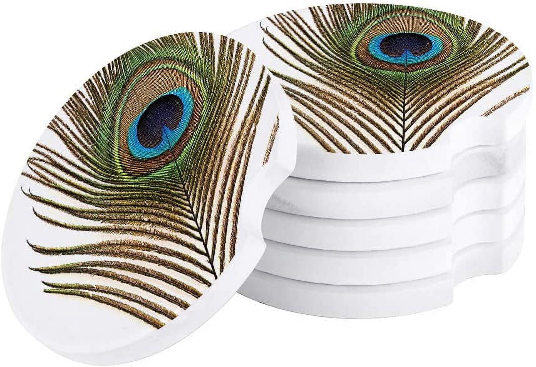 FMSHPON Peacock Feather Close Up Set of 2 Car Coaster for Drinks ...