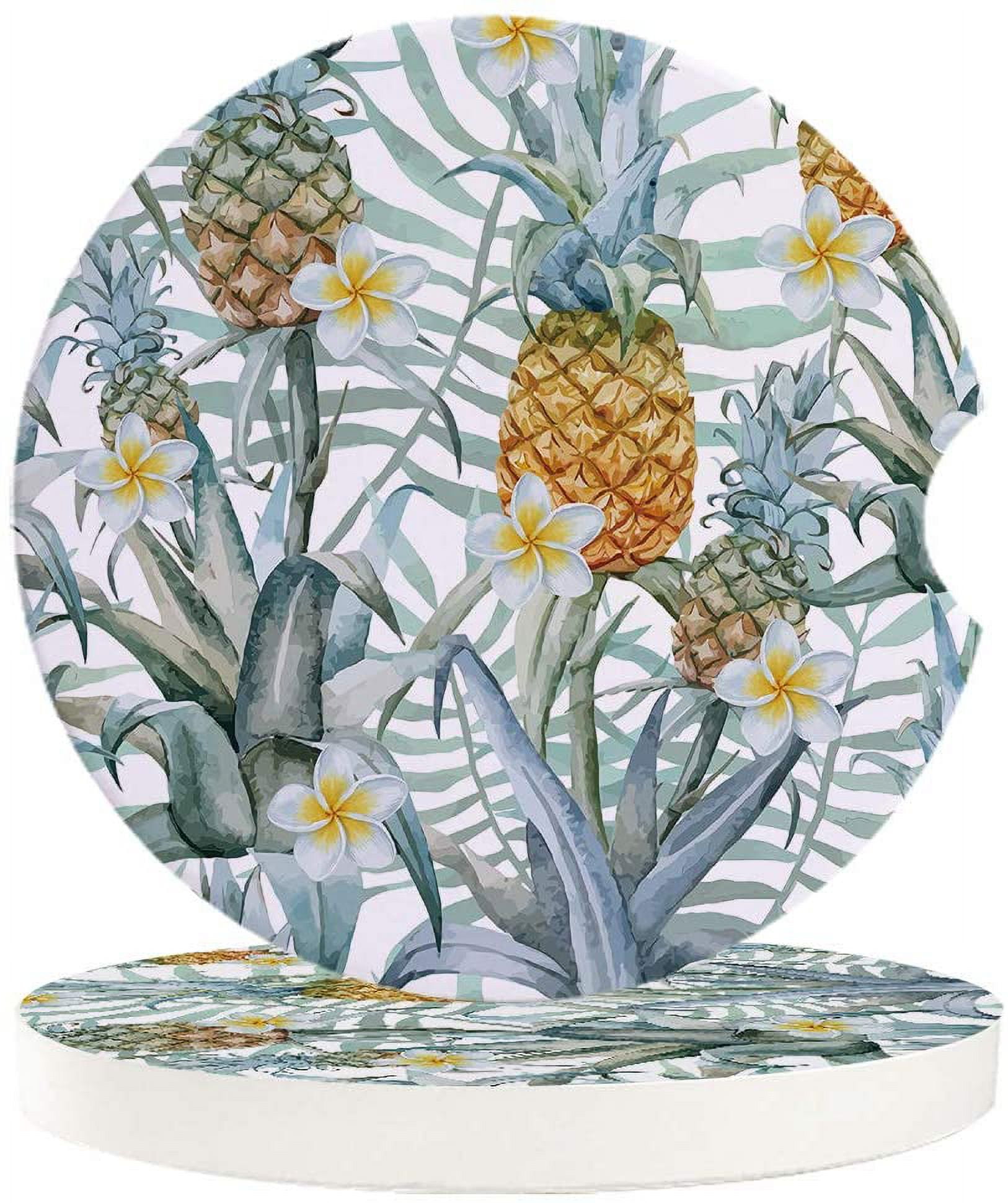 FMSHPON Pineapple Frangipani Flower Pattern Set of 6 Car Coaster for ...