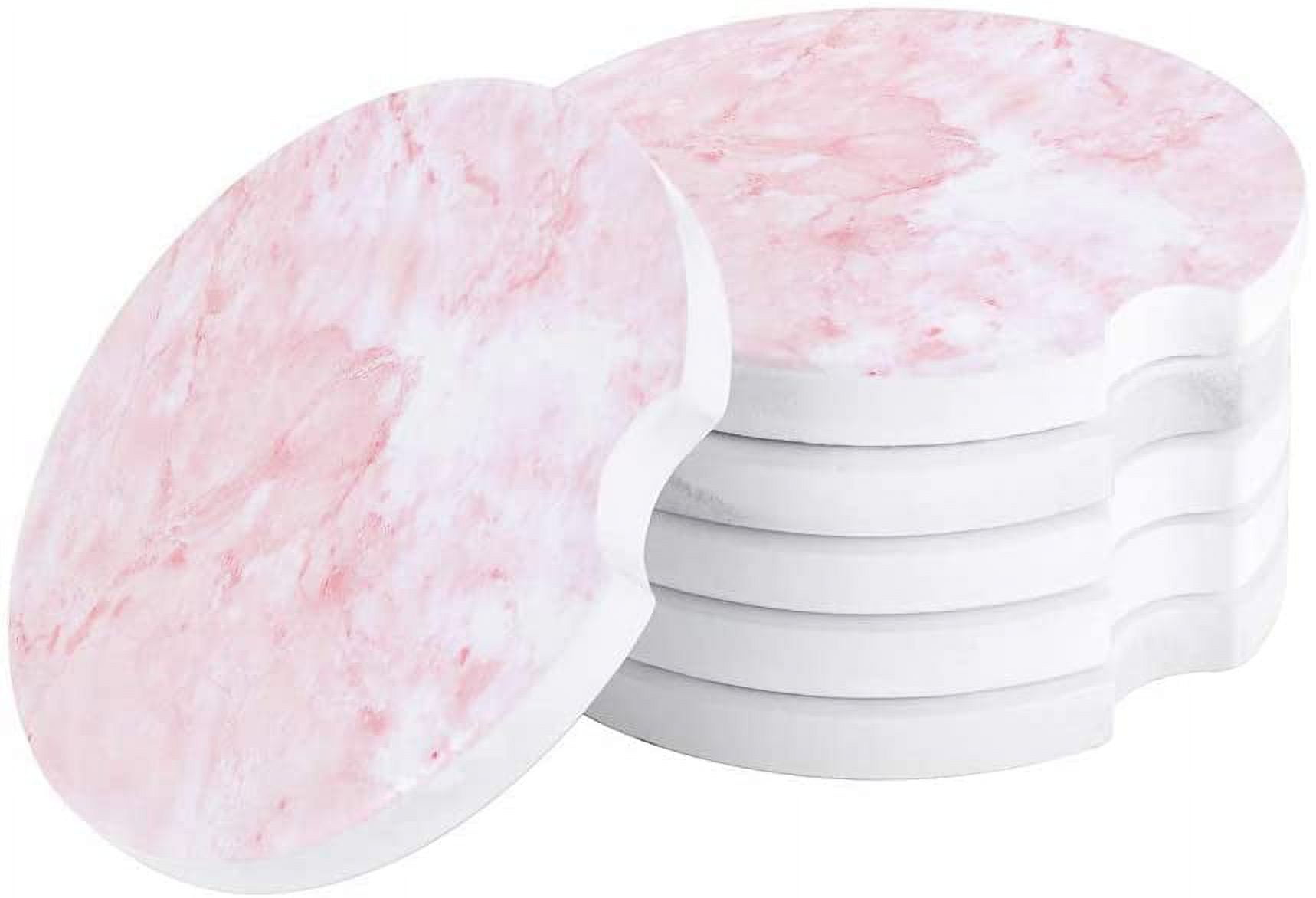FMSHPON Pink Marble Texture Set of 4 Car Coaster for Drinks, Absorbent ...