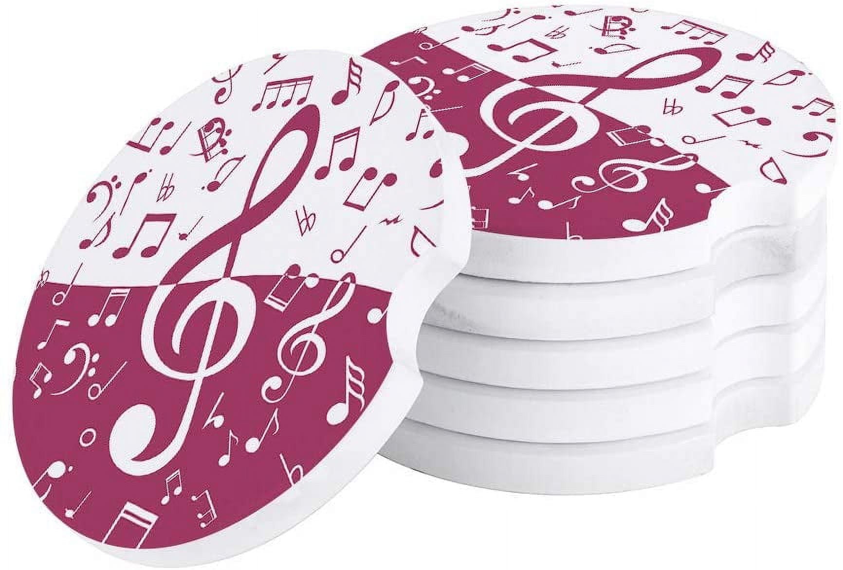 FMSHPON Pink Musical Note Pattern Set of 4 Car Coaster for Drinks ...