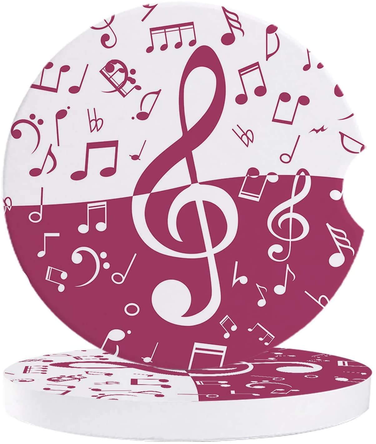 FMSHPON Pink Musical Note Pattern Set of 6 Car Coaster for Drinks ...