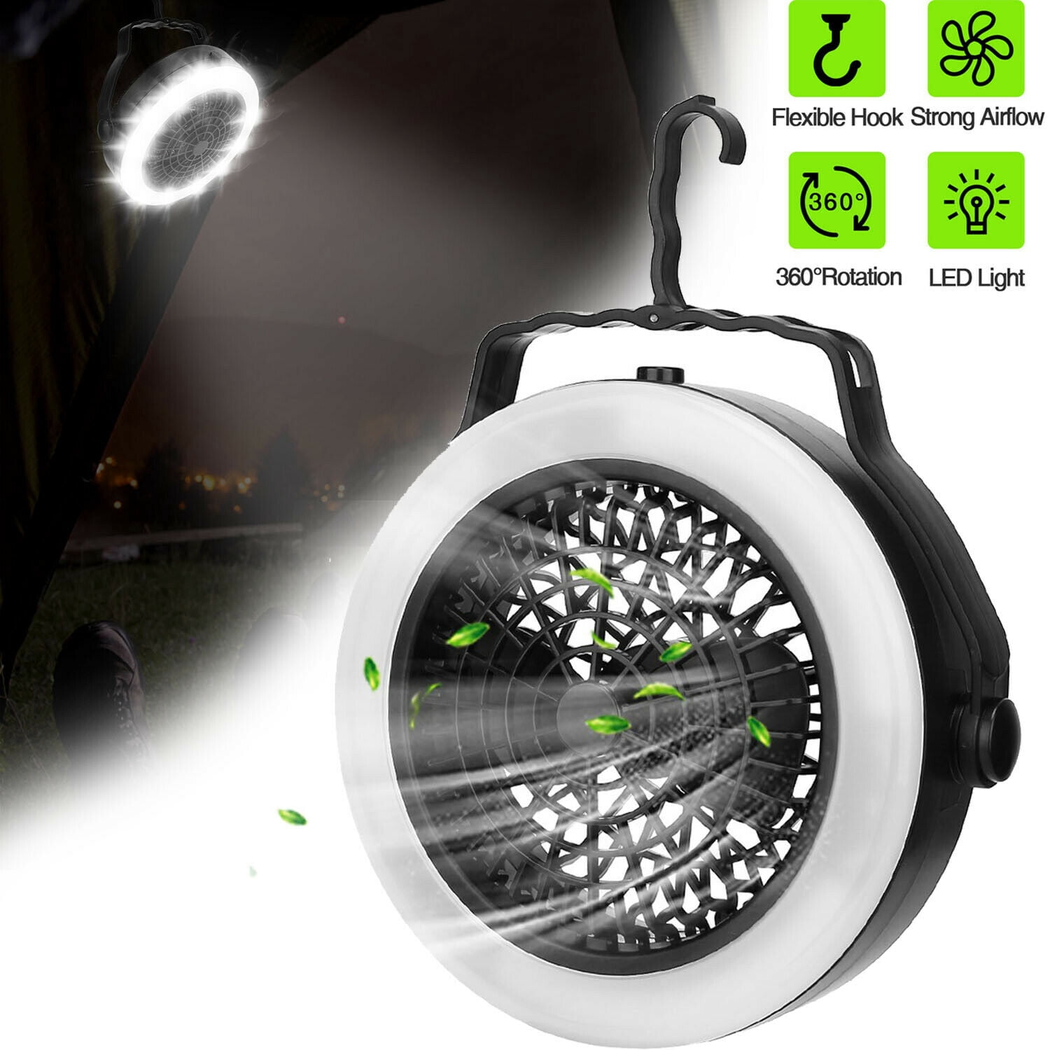 2-in-1 LED Camping Lantern with Fan, Portable, Rechargeable, for ...