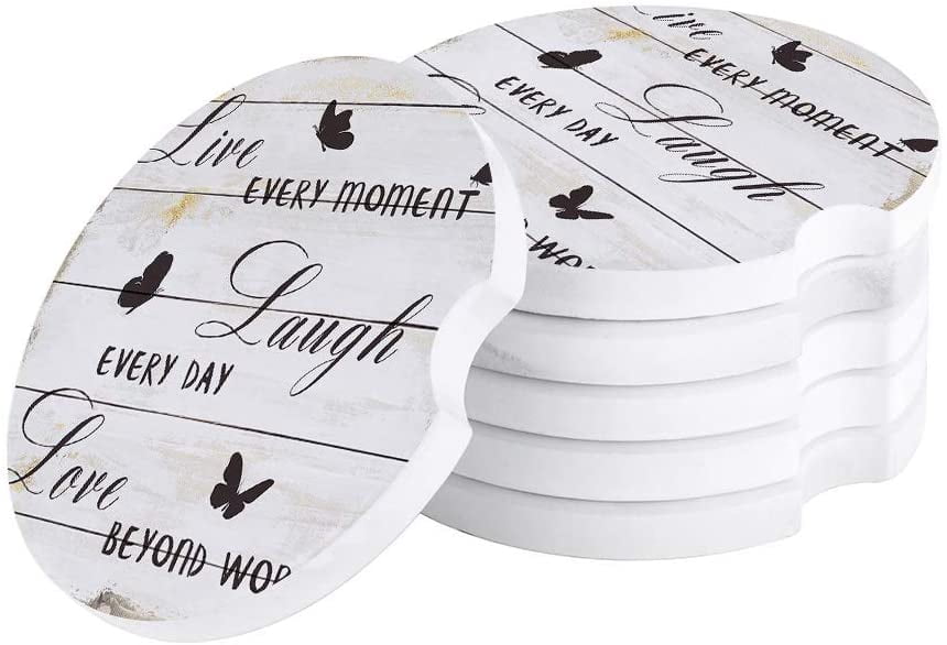 FMSHPON Positive Energy Text and Butterfly on Retro Wood Grain Set of 4 ...