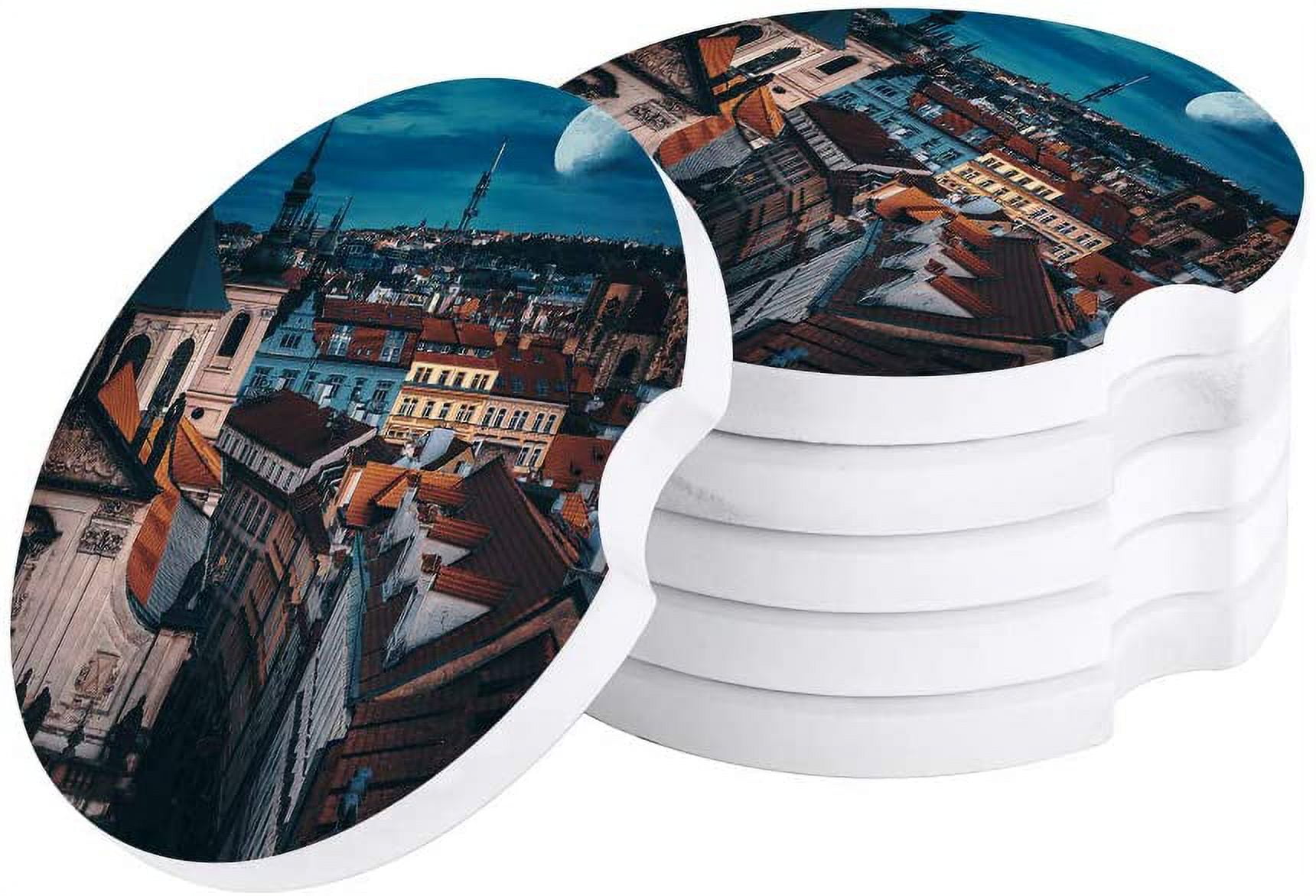 FMSHPON Prague Night Scenery City Set of 4 Car Coaster for Drinks ...