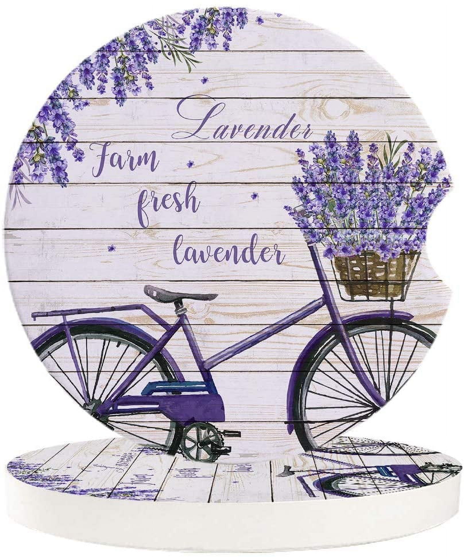 FMSHPON Purple Lavender Bike on Retro Wooden Grain Set of 6 Car Coaster ...