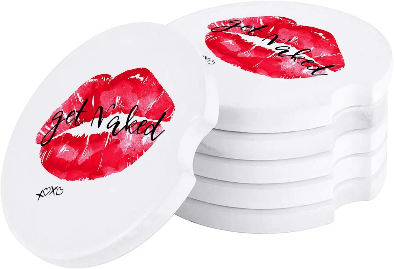 FMSHPON Red Lips White Set of 2 Car Coaster for Drinks, Absorbent ...