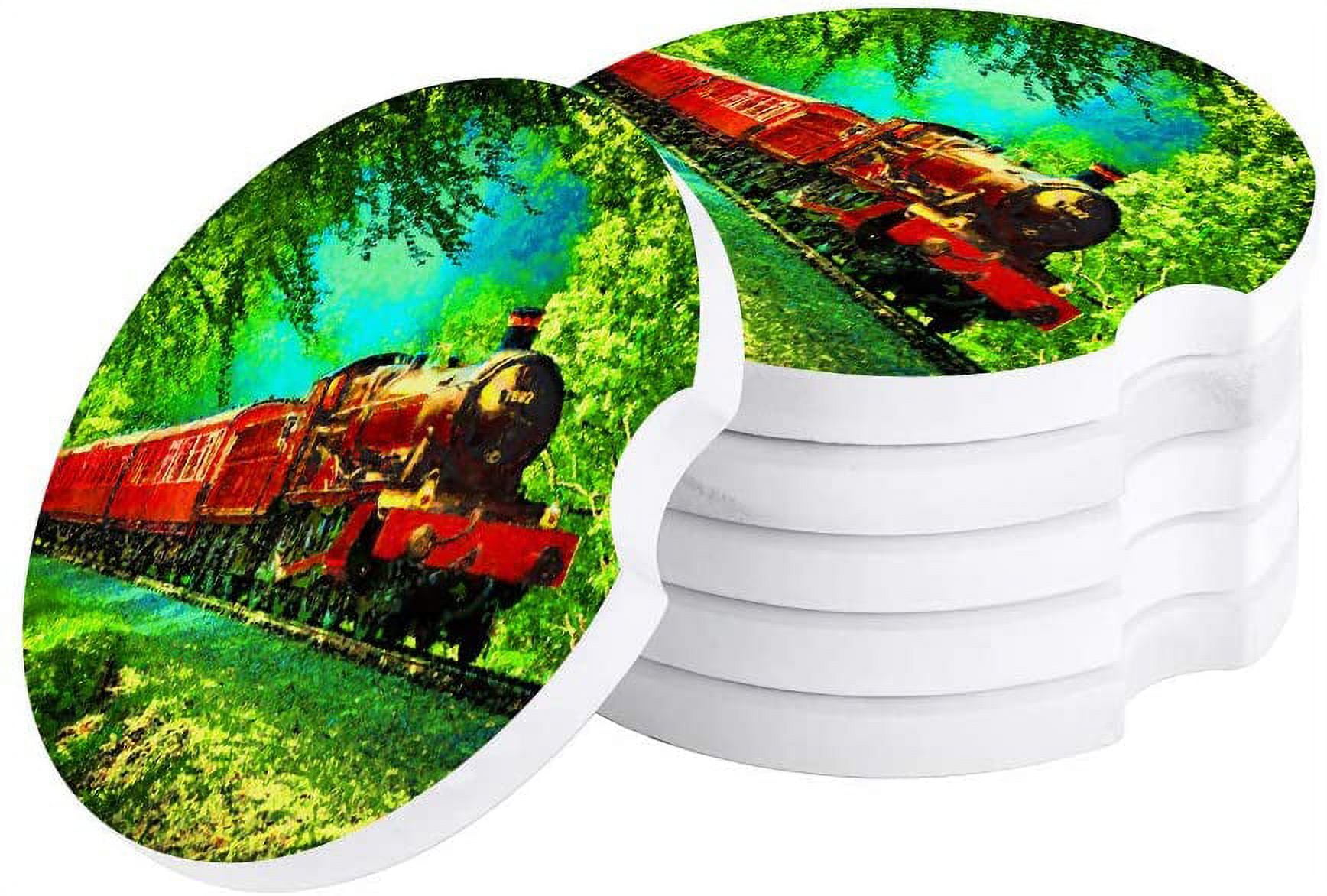 FMSHPON Red Train in The Forest Set of 4 Car Coaster for Drinks ...