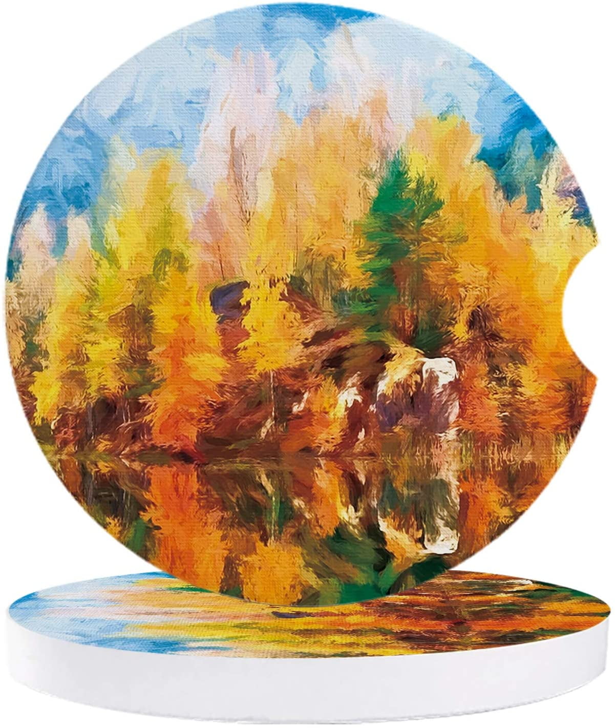 FMSHPON Reflection of Trees in The Pond Set of 6 Car Coaster for Drinks ...