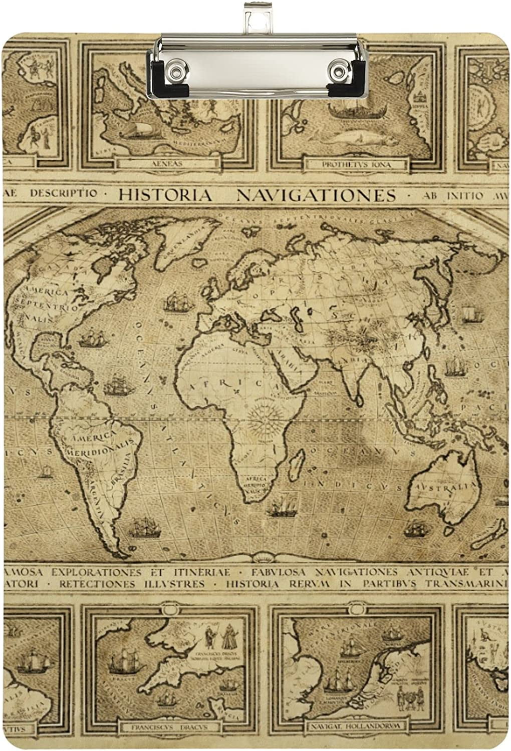 FMSHPON Retro Style World Map Clipboard Hardboard Wood Nursing Clip ...