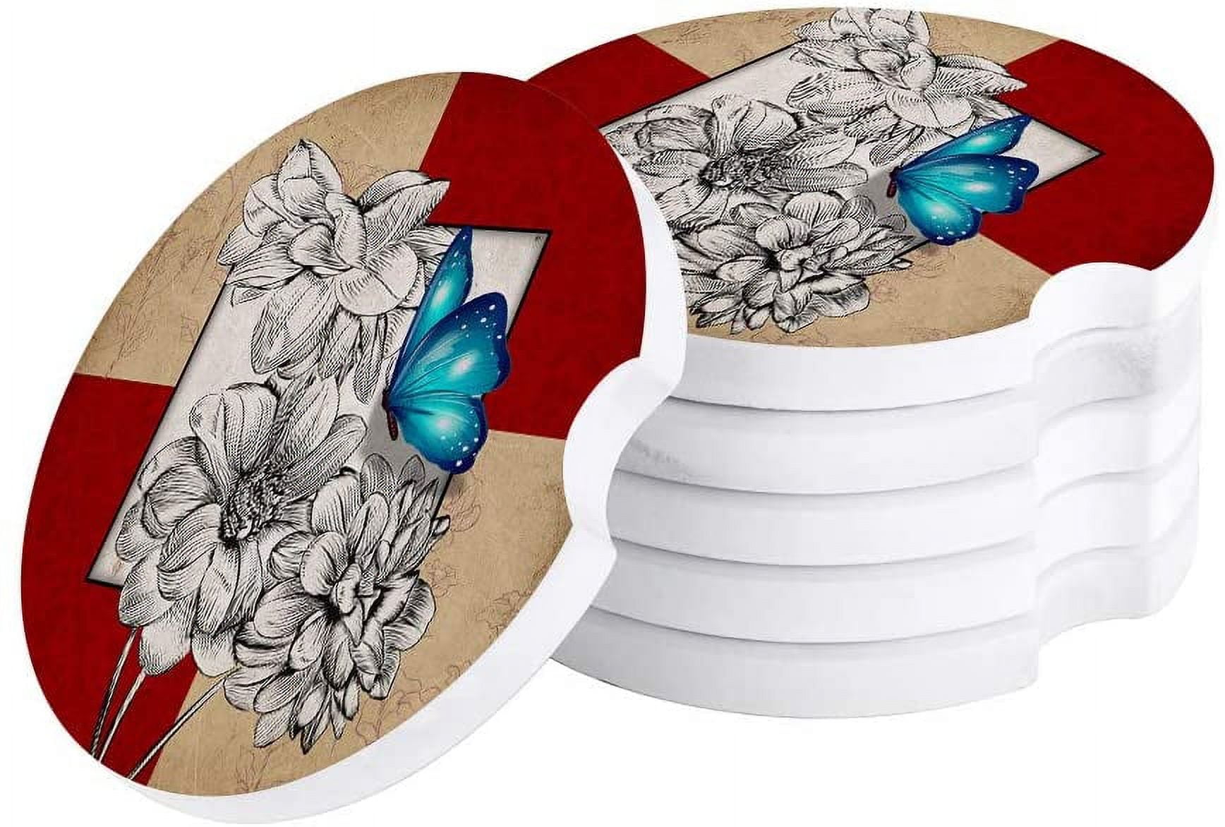 FMSHPON Retro Wall Splicing Butterfly and Flowers Set of 4 Car Coaster ...