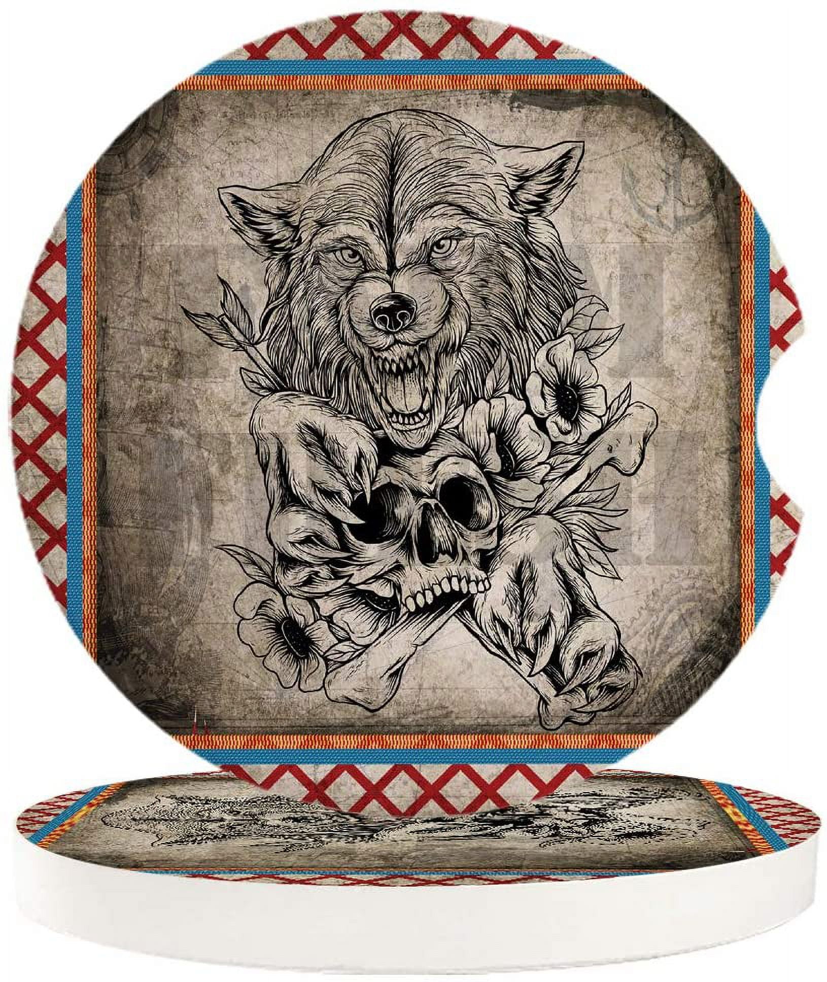 FMSHPON Retro Wolf Skull Lattice Set of 6 Car Coaster for Drinks ...