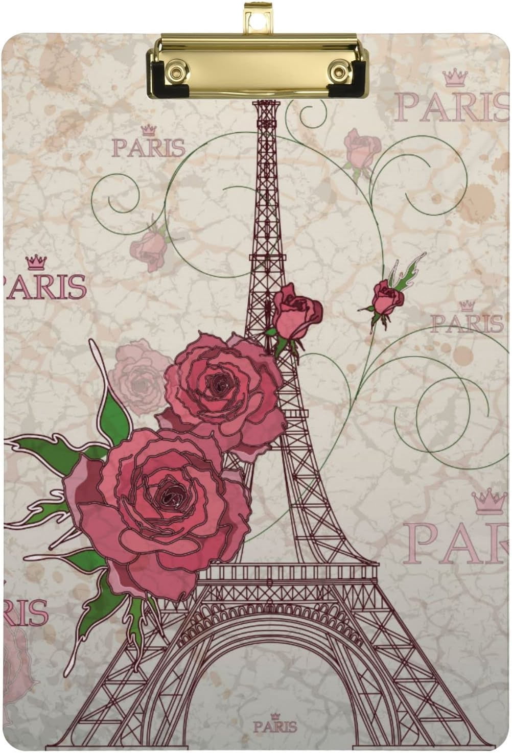 FMSHPON Romantic Paris Eiffel Tower Rose Flowers Clipboard Hardboard ...