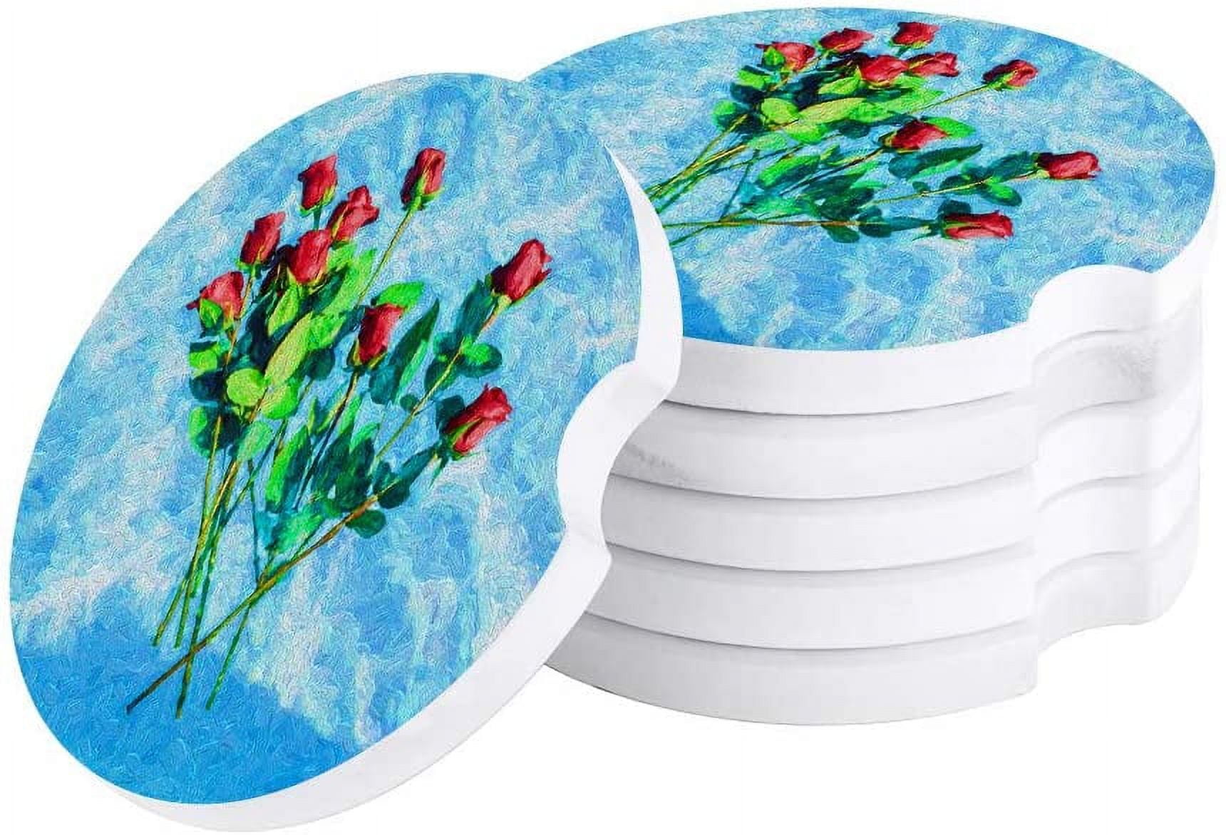 FMSHPON Rose in The Pool Oil Painting Texture Set of 4 Car Coaster for ...