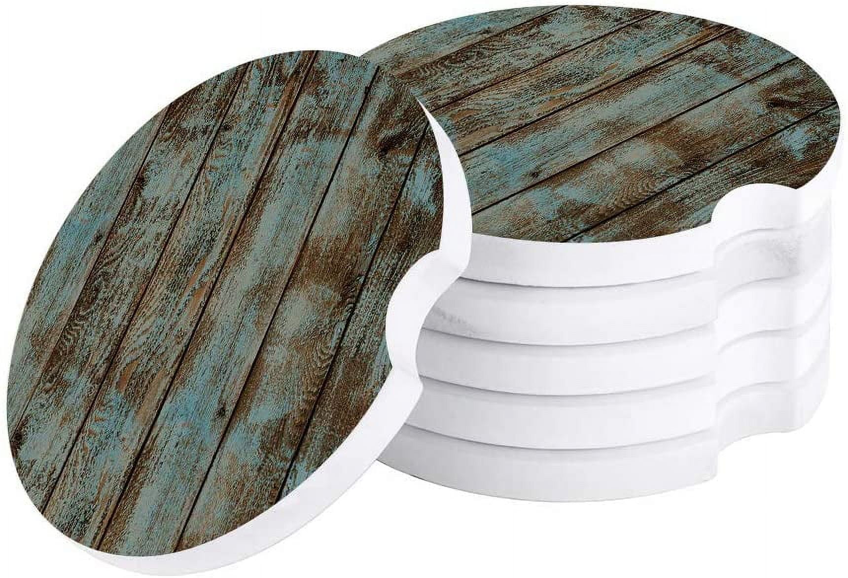 FMSHPON Rustic Teal Green Barn Wood Plank Set of 4 Car Coaster for ...