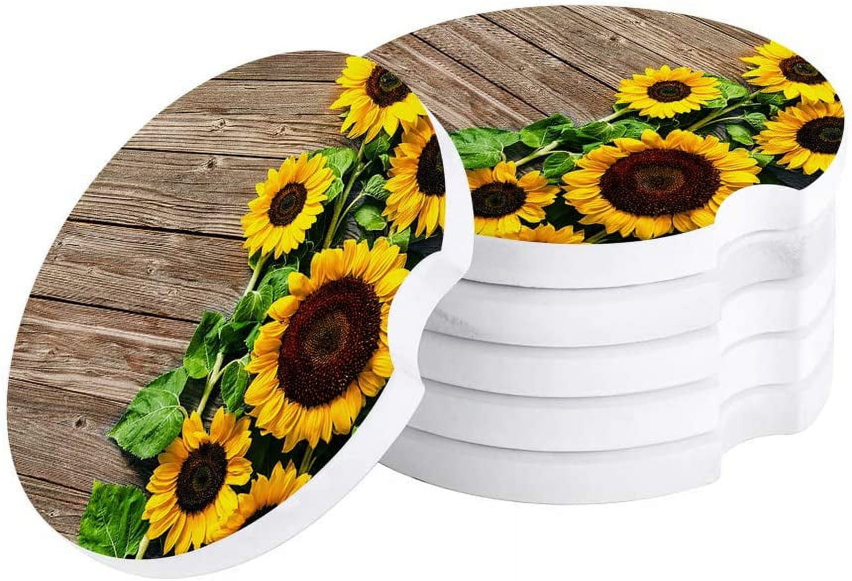 FMSHPON Rustic Wood Plank Sunflower Spring Blooming Set of 4 Car ...