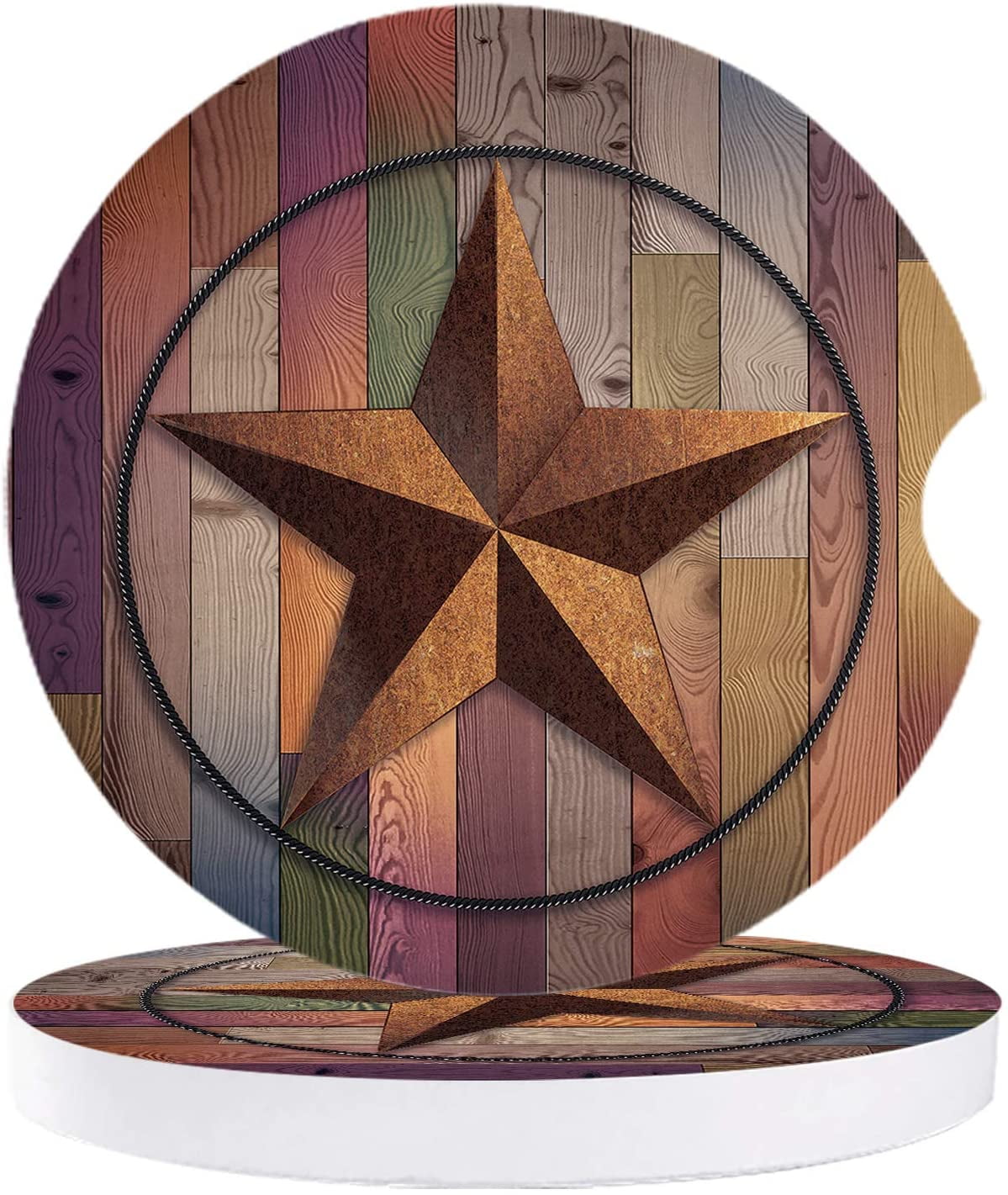 FMSHPON Rusty Stars Badges Retro Color Planks Set of 6 Car Coaster for ...