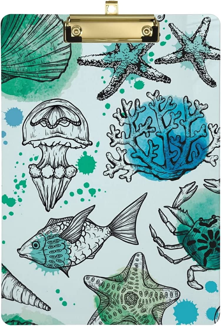 FMSHPON Sea Shells Fish Corals Jellyfish Clipboard Hardboard Wood ...