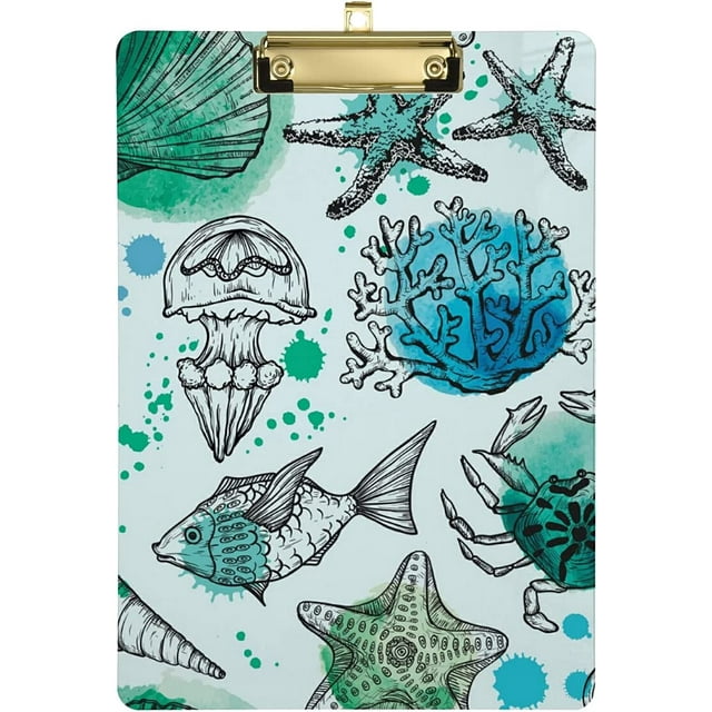 FMSHPON Sea Shells Fish Corals Jellyfish Clipboard Hardboard Wood ...