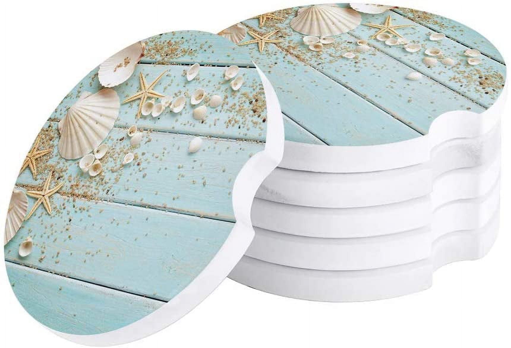 FMSHPON Sea Shells Starfish on Teal Wooden Board Beach Set of 2 Car ...