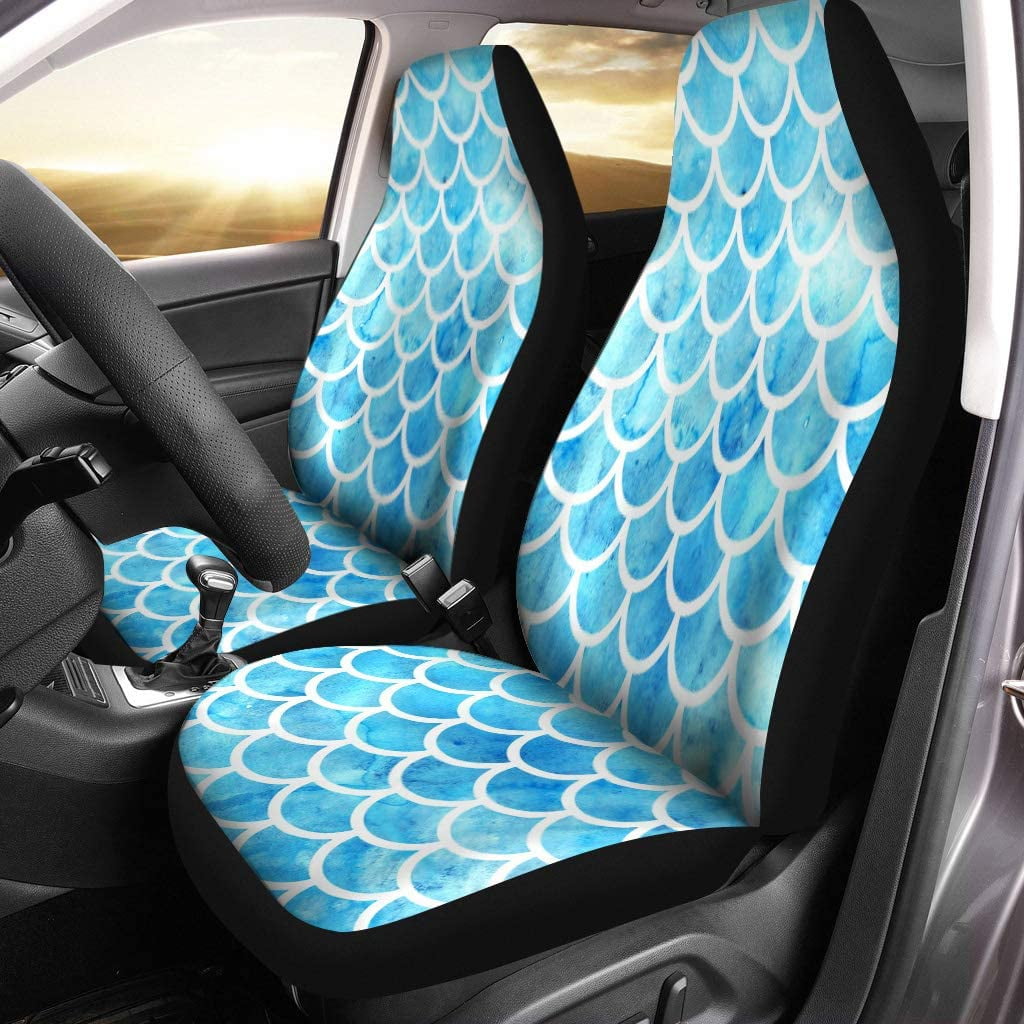 FMSHPON Set of 2 Car Seat Covers Blue Mermaid Scales Watercolor Fish ...