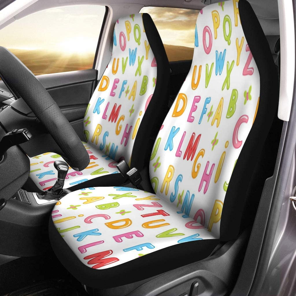 FMSHPON Set of 2 Car Seat Covers Colorful Abstract ABC Letters Alphabet ...