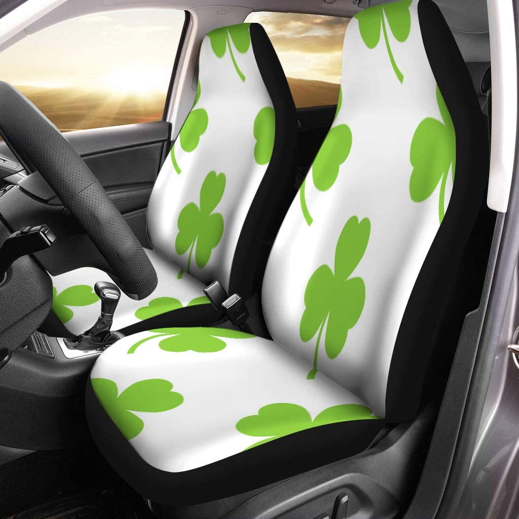 FMSHPON Set of 2 Car Seat Covers Green Cloverleaf Clover Pattern on ...