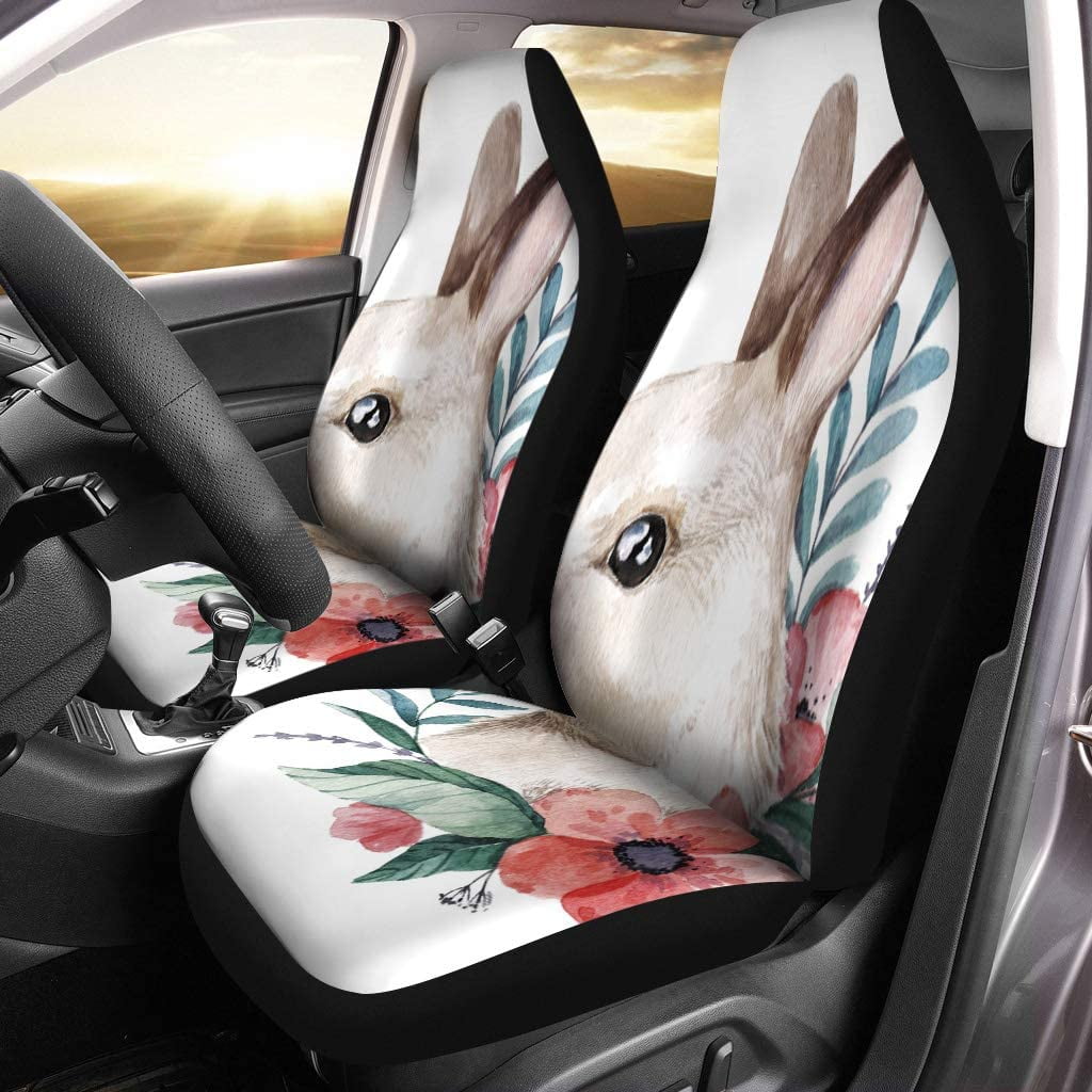 FMSHPON Set of 2 Car Seat Covers Hand Watercolor Bunny Cute Little ...