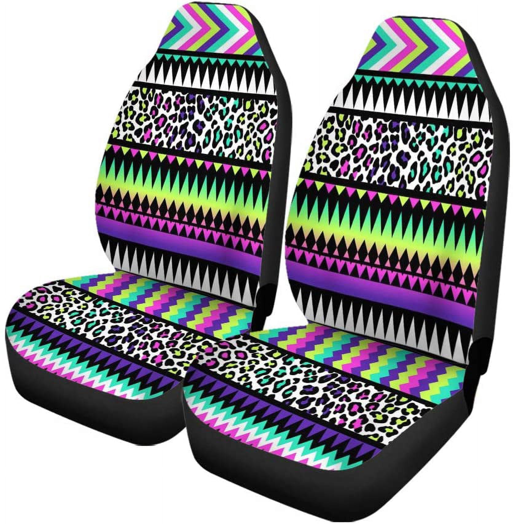 FMSHPON Set of 2 Car Seat Covers Neon Color Tribal Leopard Aztec Fancy ...