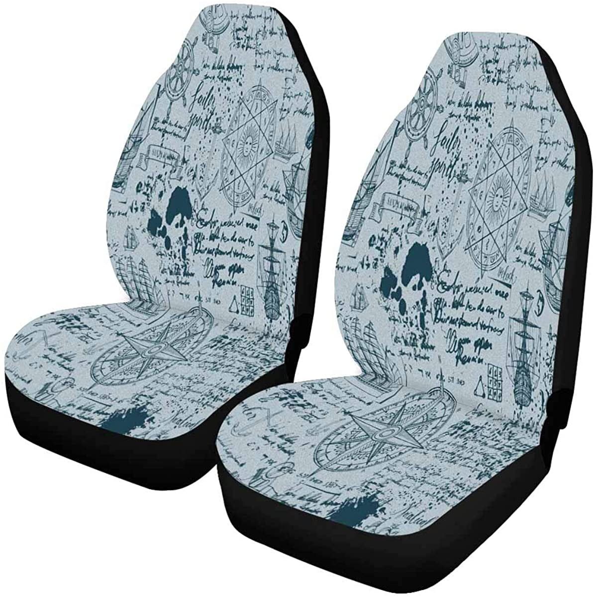 FMSHPON Set of 2 Car Seat Covers Old Manuscript Caravels Wind Rose ...