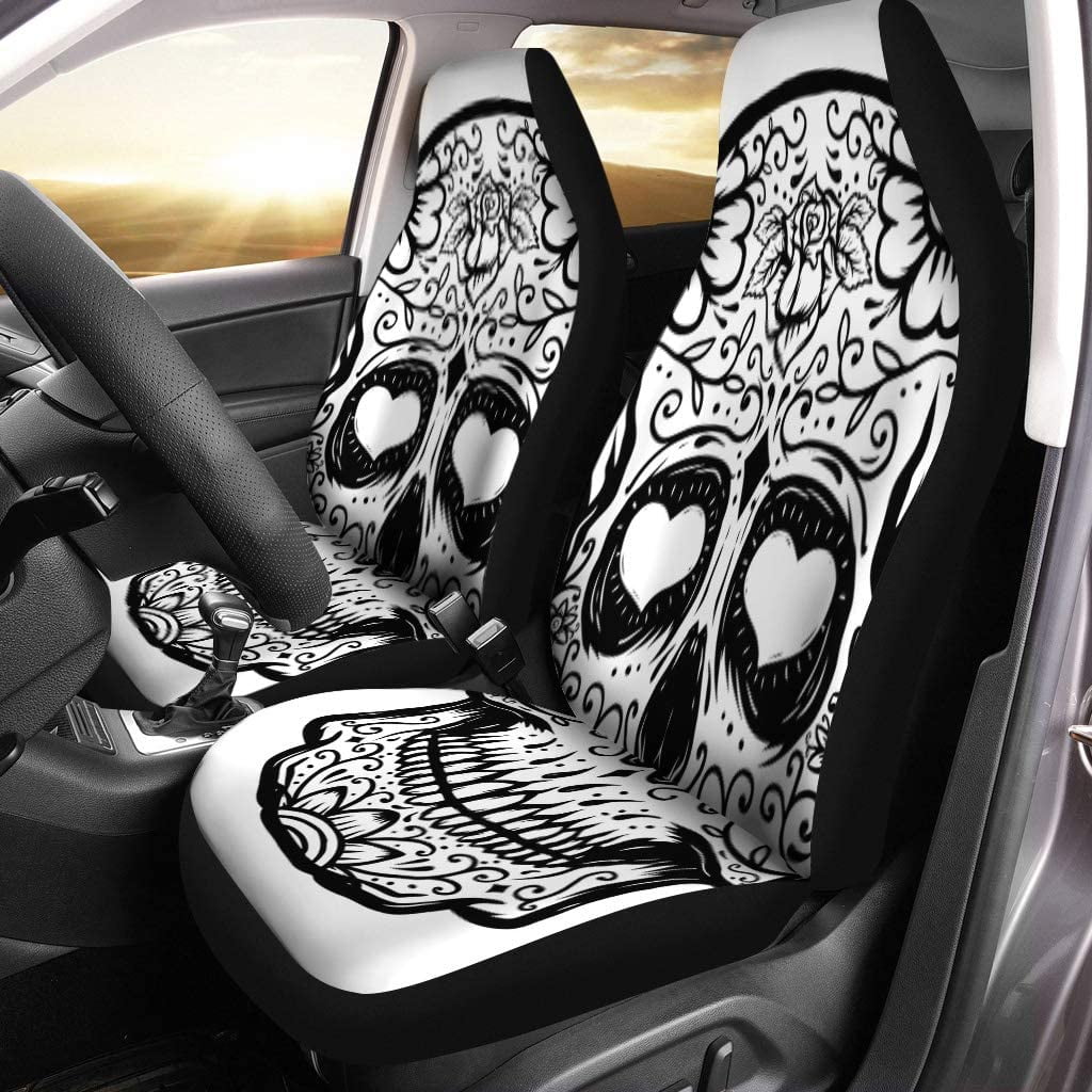 FMSHPON Set of 2 Car Seat Covers Tattoo Sugar Skull for Candy Calavera Carnival Celebration Culture Universal Auto Front Seats Protector Fits for Car SUV Sedan Truck Walmart