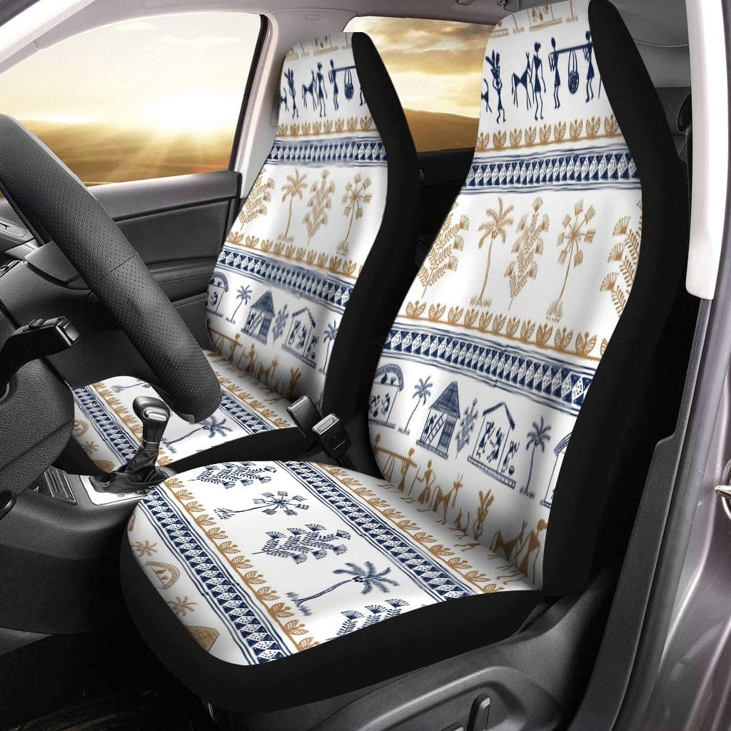 FMSHPON Set of 2 Car Seat Covers Warli Painting Traditional The Ancient ...