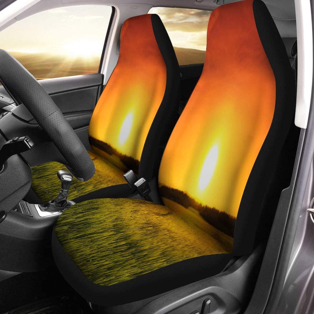 FMSHPON Set of 2 Car Seat Covers Yellow Sunrise Sunset Above Barley ...