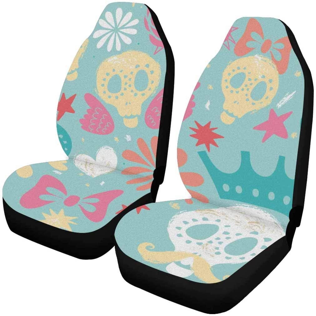 FMSHPON Set of 2 Car Seat Covers Cartoon Skulls with Stars, Bows ...