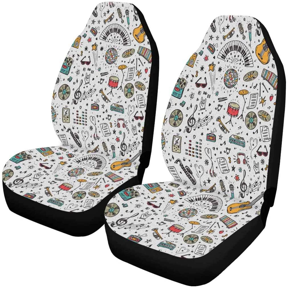 FMSHPON Set of 2 Car Seat Covers Musical Note Musical Instrument ...