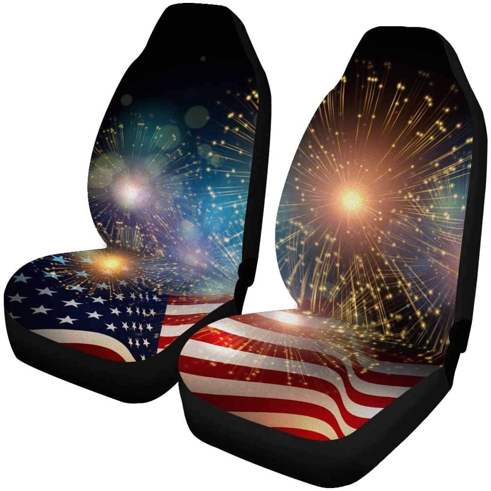 FMSHPON Set of 2 Car Seat Covers United States Flag, Fireworks ...