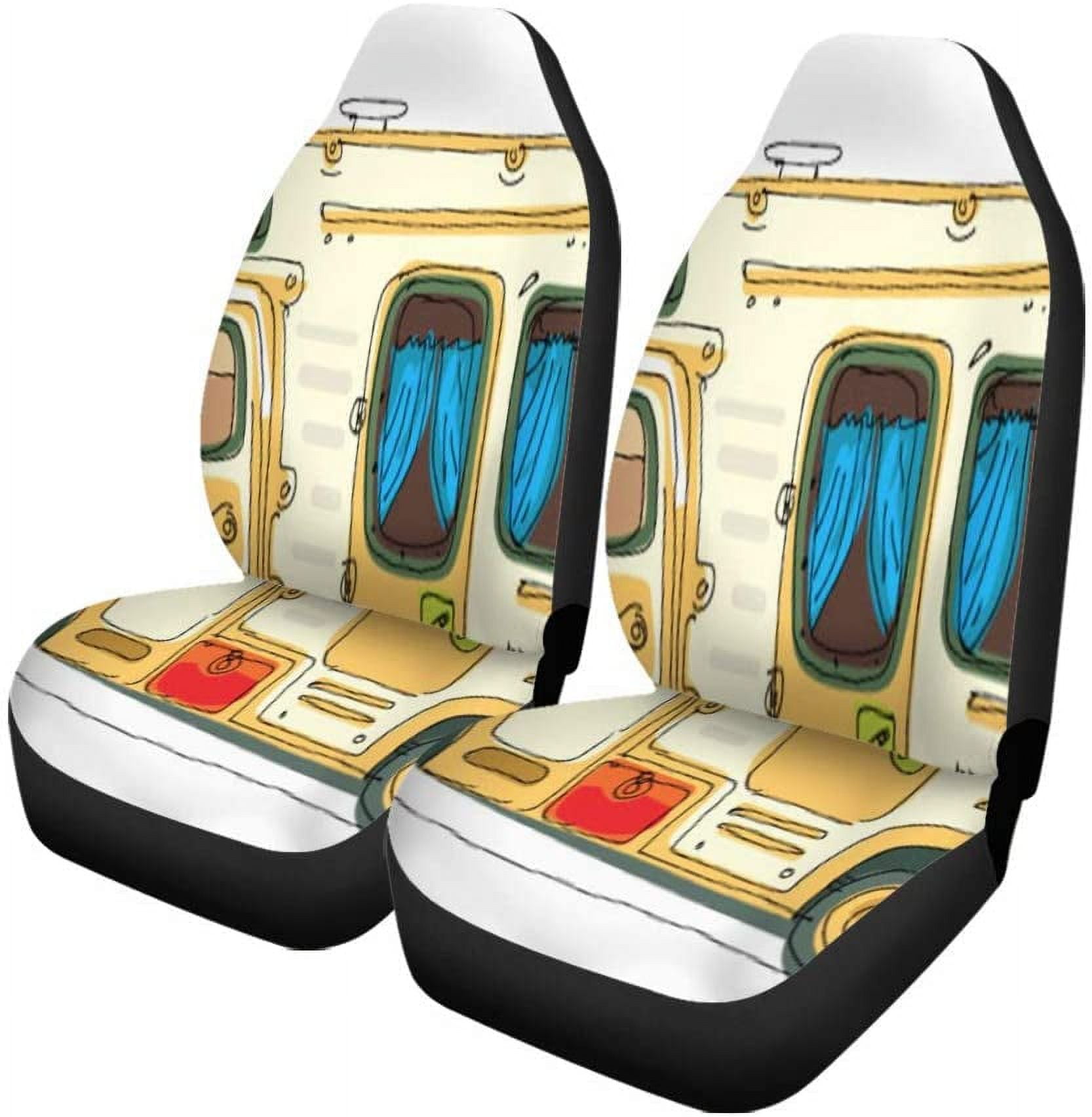 FMSHPON Set of 2 Car Seat Covers Watercolor Bus Universal Auto Front ...