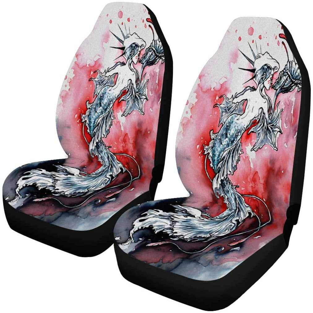 FMSHPON Set of 2 Car Seat Covers Watercolor Mermaid with a Betta Fish ...