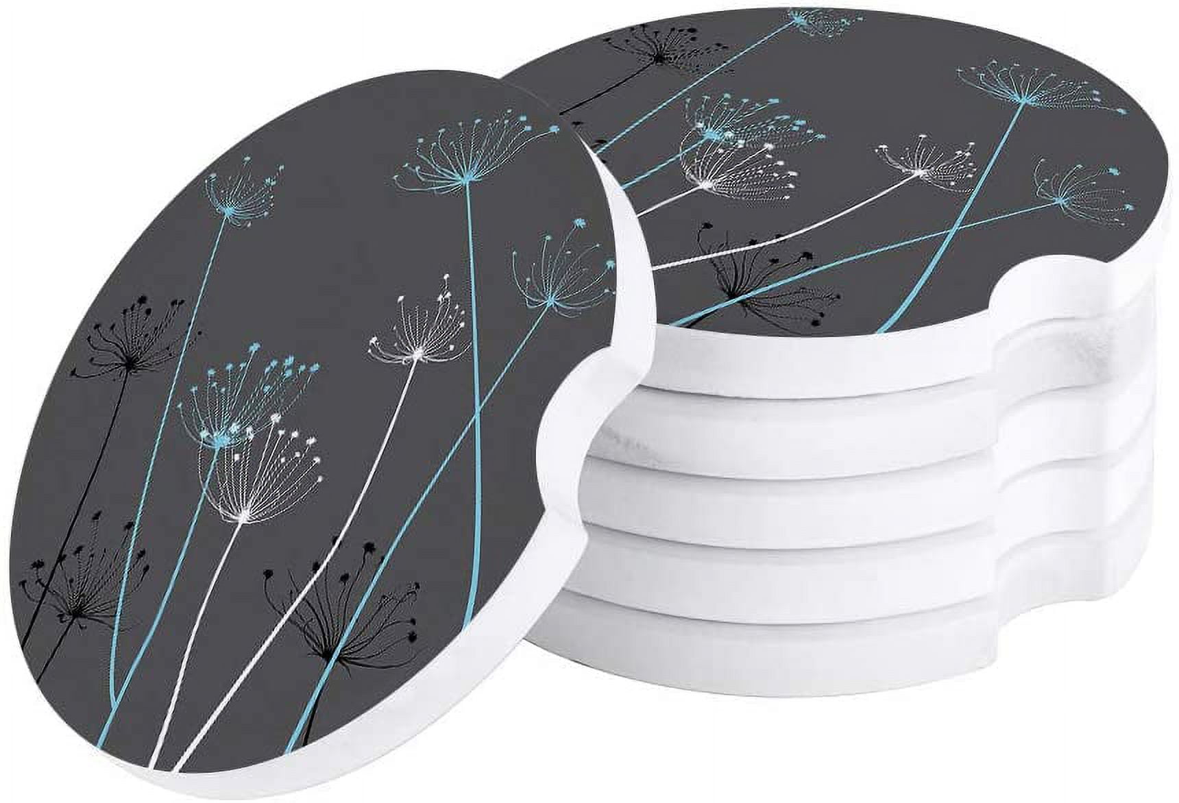 FMSHPON Simple Dandelion Pattern Gray Set of 2 Car Coaster for Drinks ...