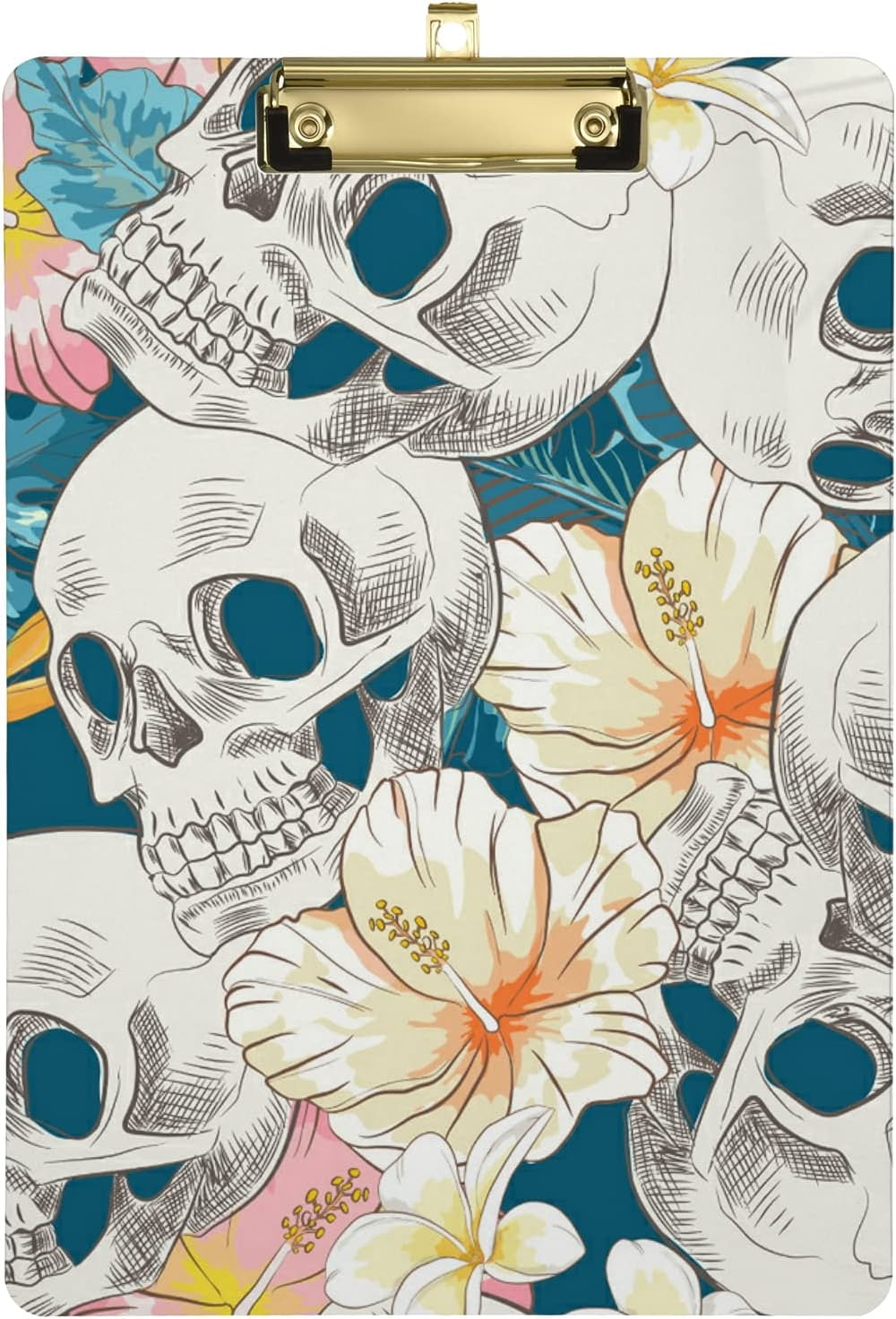 FMSHPON Skull Flowers Clipboard Hardboard Wood Nursing Clip Board and ...