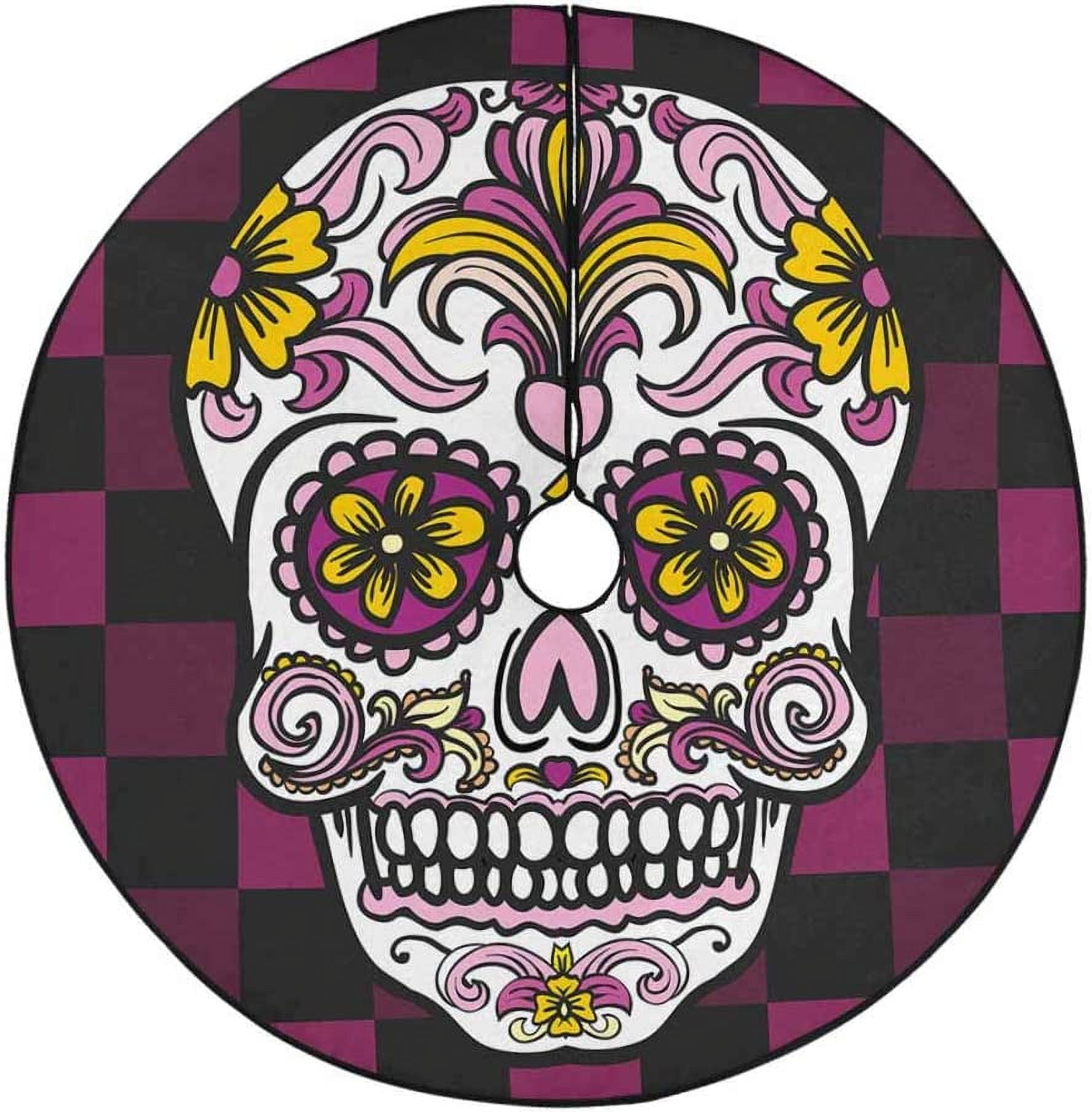 FMSHPON Skull Plaid Checkered Xmas Christmas Tree Skirt Stand Mat for ...